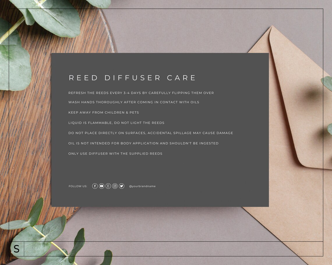 Minimalist Reed Diffuser Care Card Template / Editable Diffuser ...