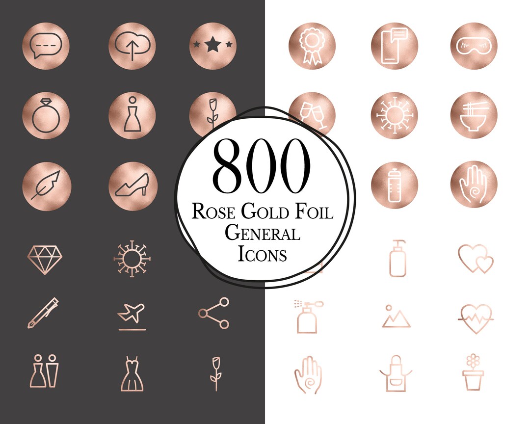 800 Rose Gold Icons // Rose Gold Foil // Website Icons // Rose Gold ...