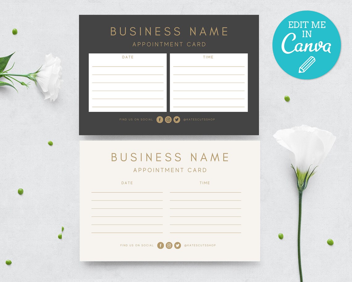Gold Appointment Card Template / Editable Appointment Card / Minimalist ...