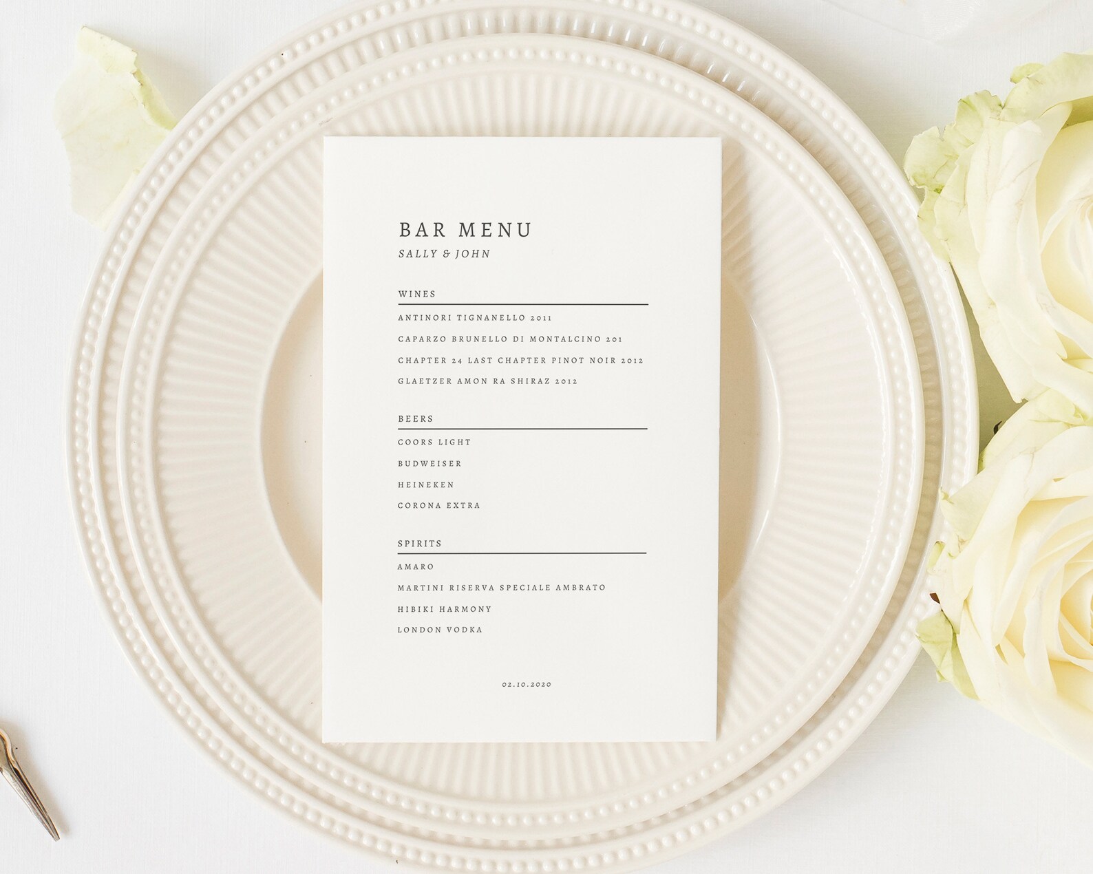 Modern Wedding Menu Card Templates // Printable Minimalist | Etsy