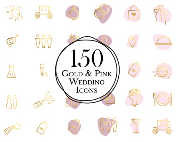 150 Gold Wedding Icons // Gold & Pink Icons // Gold Foil Icons - Etsy