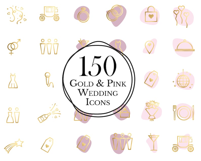 150 Gold Wedding Icons // Gold & Pink Icons // Gold Foil Icons - Etsy