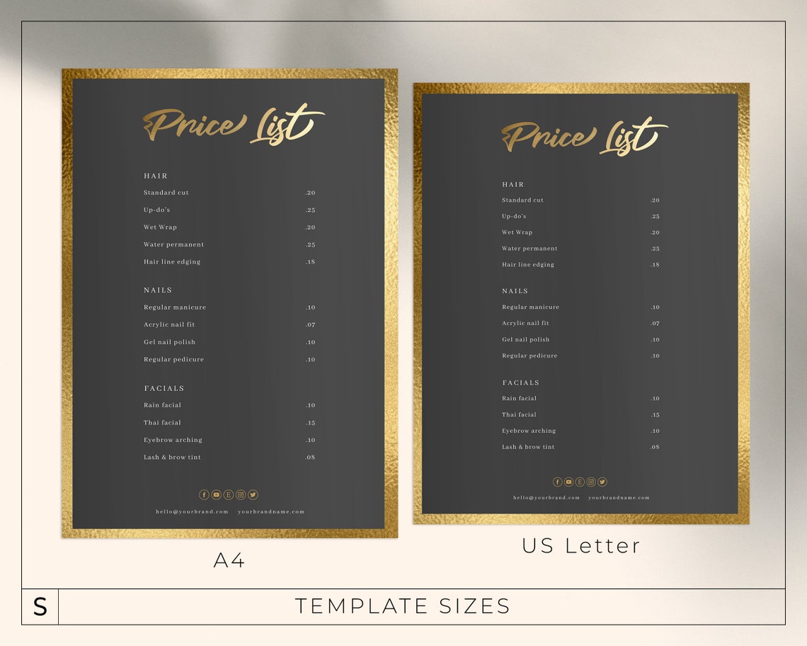 Black & Gold Price List Template / Editable Price List - Etsy