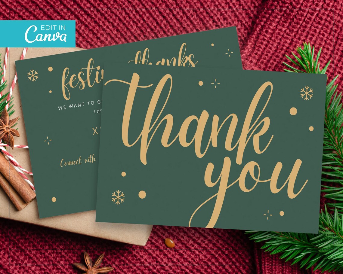 Festive Gold Christmas Thank You Card / Editable Canva Template ...