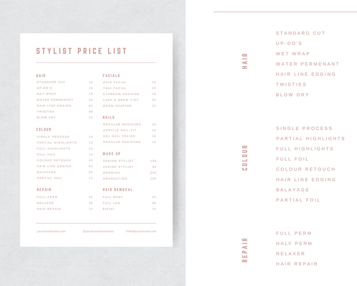 Modern Price List Template / Editable Price List / Customisable ...