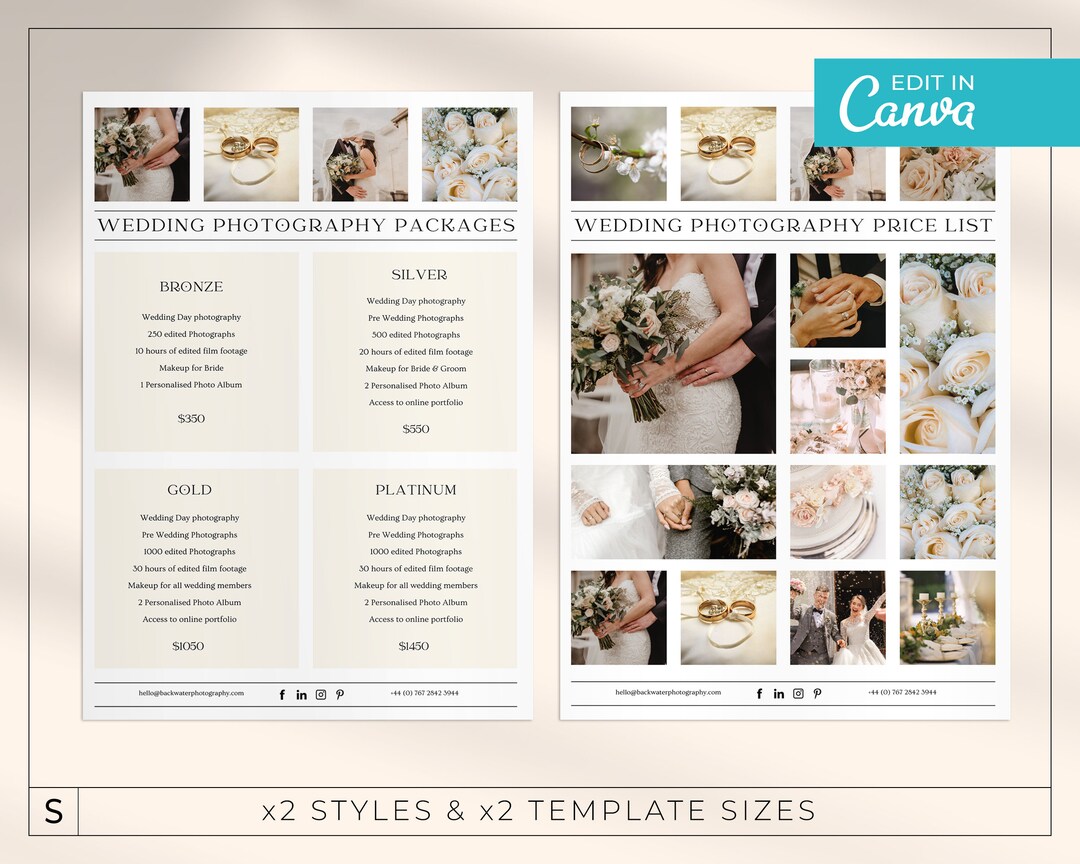 Wedding Price List Template / Photography Price List / Wedding ...