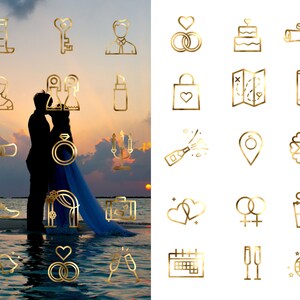 120 Gold Wedding Icons / Gold Foil Icons / Gold Marriage Icons ...