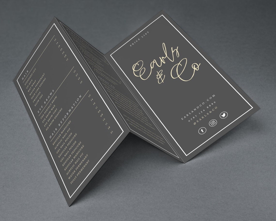 Minimalist Tri-fold Editable Price List Template / Z Fold Gold Price ...