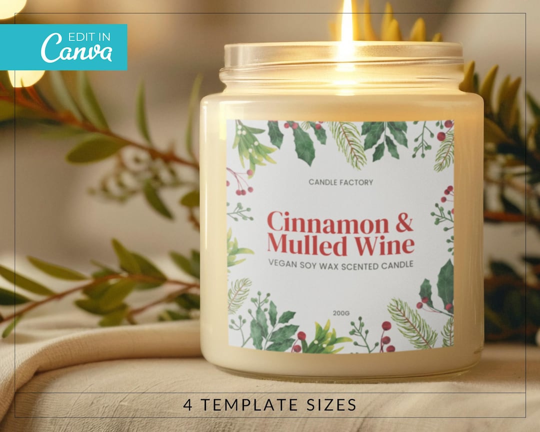 Illustrated Christmas Candle Label Template / Editable Christmas Labels ...