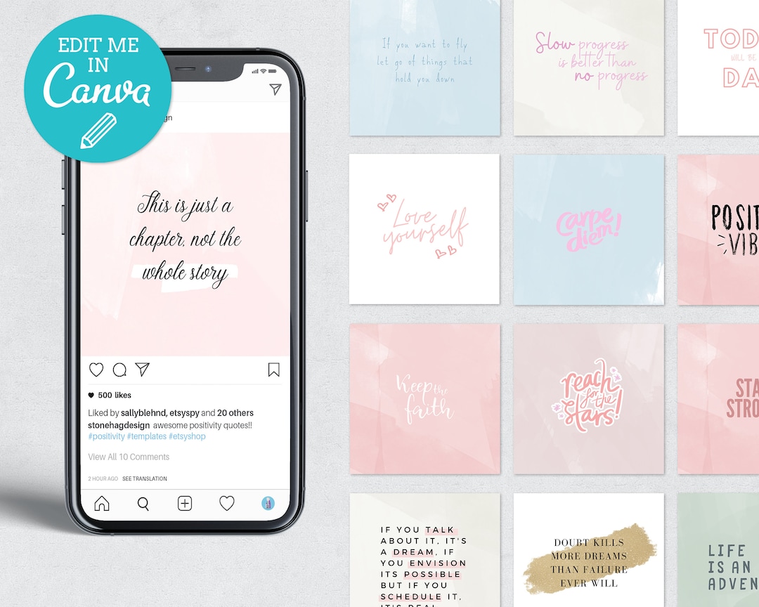 150 Editable Positive Instagram Post Quotes / Watercolour Inspirational ...
