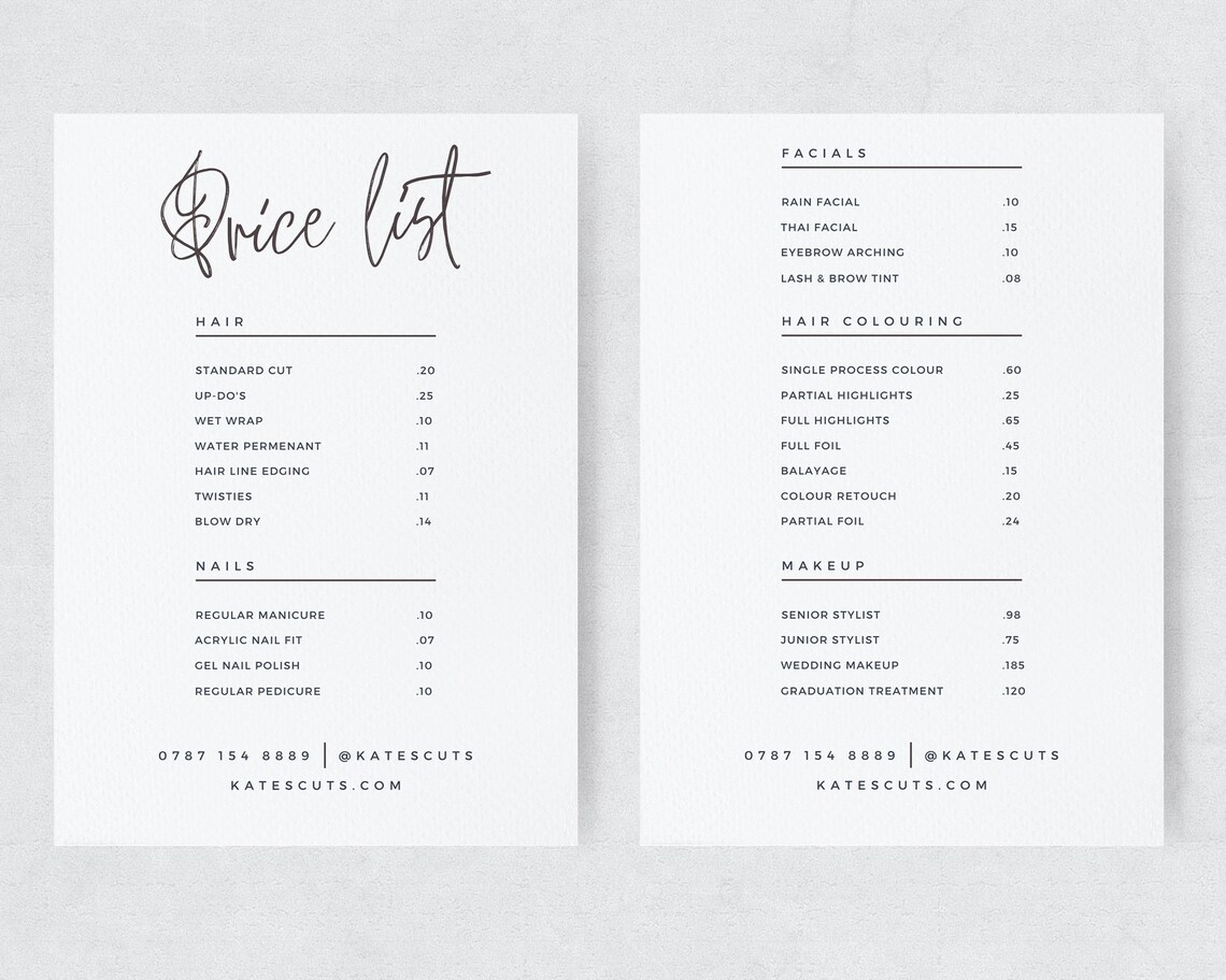 Minimalist Editable Price List Template // Modern Price List - Etsy UK