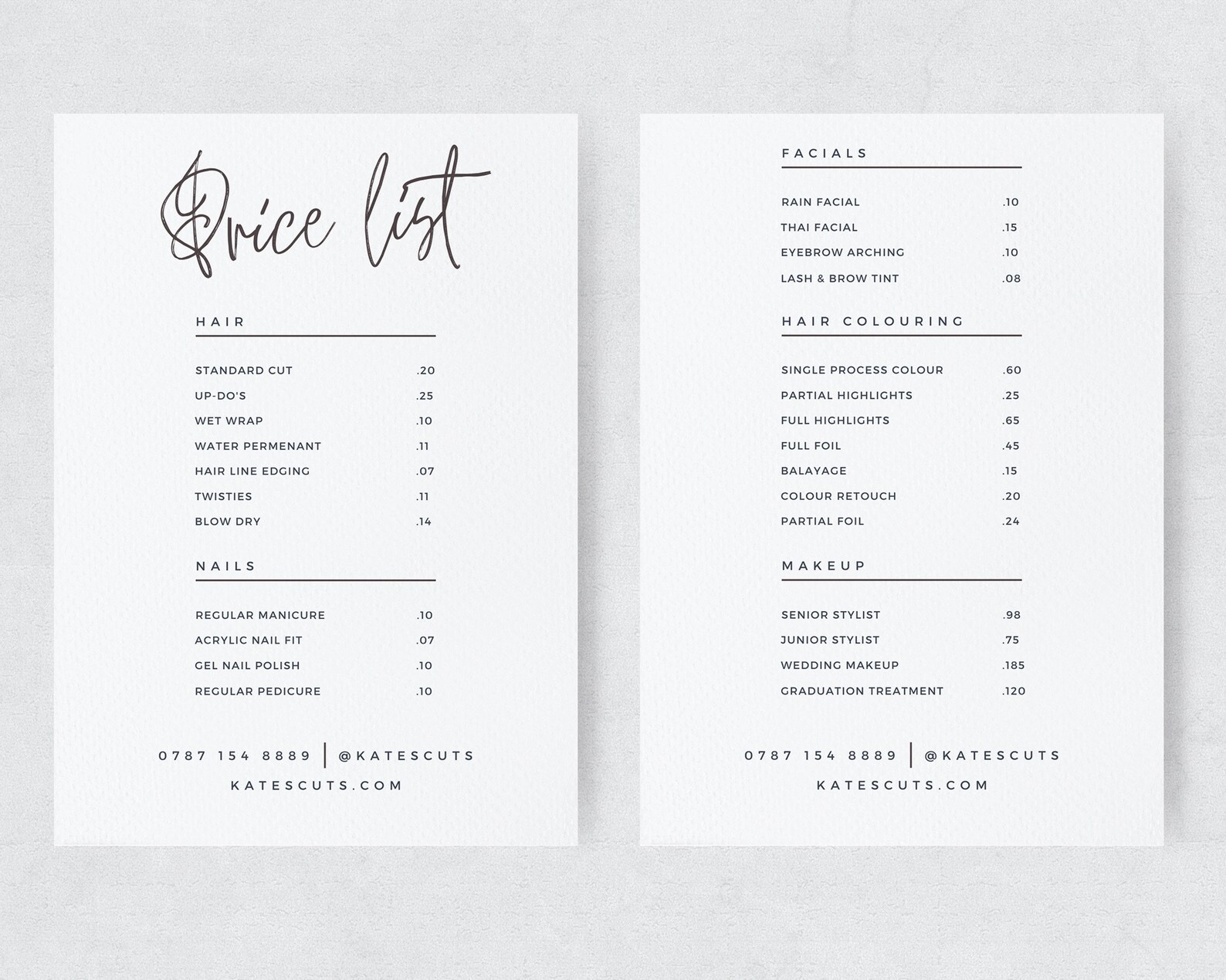 Minimalist Editable Price List Template // Modern Price List | Etsy