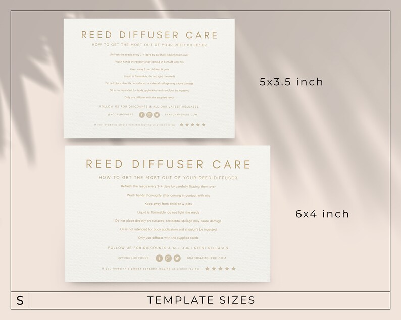 Minimalist Reed Diffuser Care Card Template / Editable - Etsy