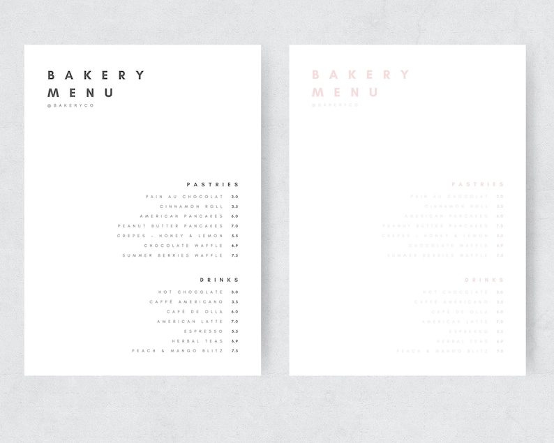 Minimalist Bakery Menu Template for Small Bakeries / Editable in Canva ...