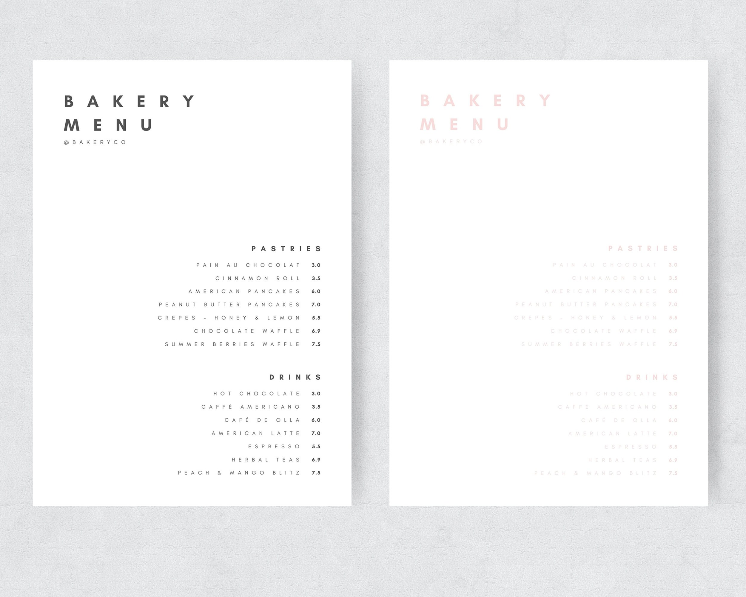 Minimalist Bakery Menu Template / Editable Restaurant Menu / - Etsy