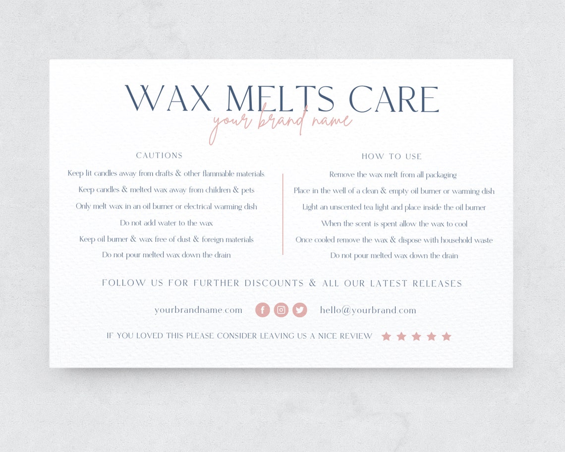 Wax Melt Care Card Template / Modern Editable Wax Melt | Etsy