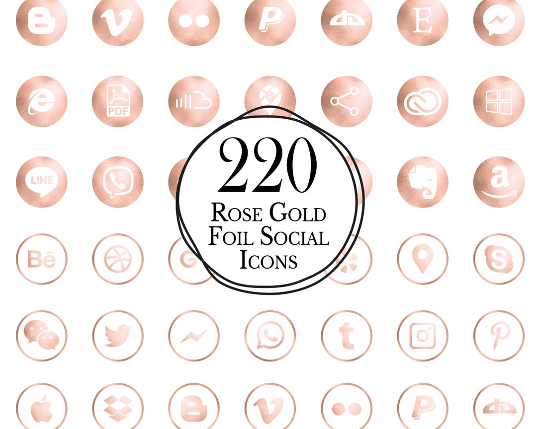 220 Rose Gold Foil Social Media Icons // Rose Gold Circle Icons ...