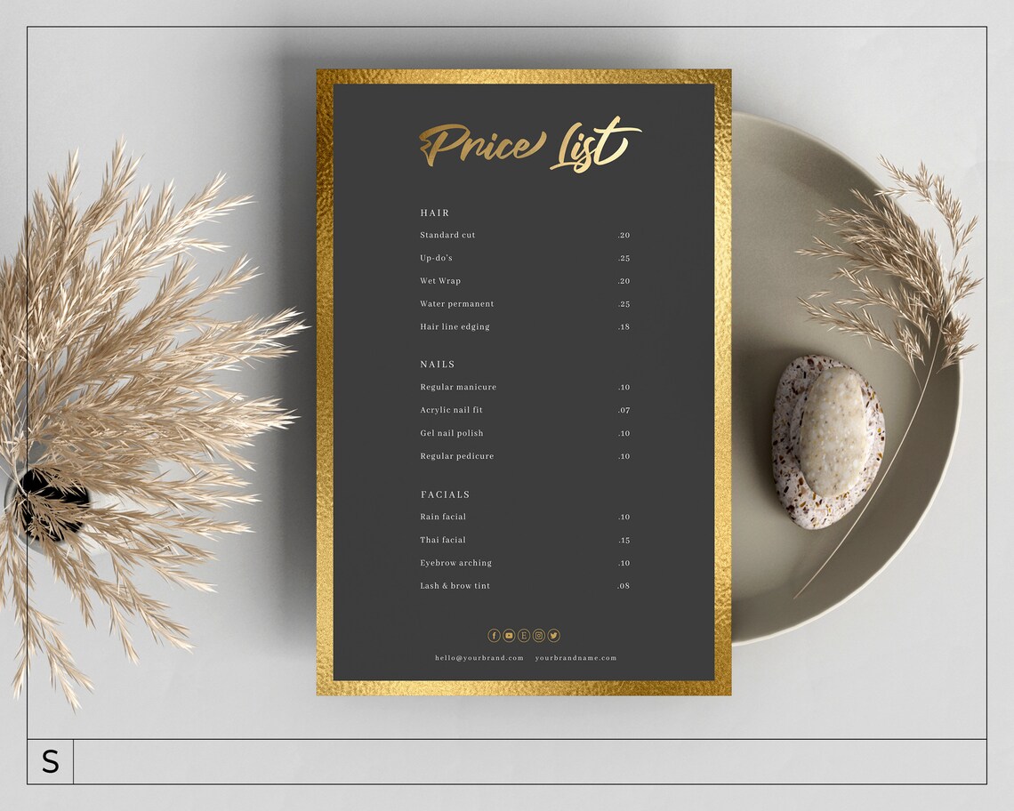 Black & Gold Price List Template / Editable Price List Template / Gold ...