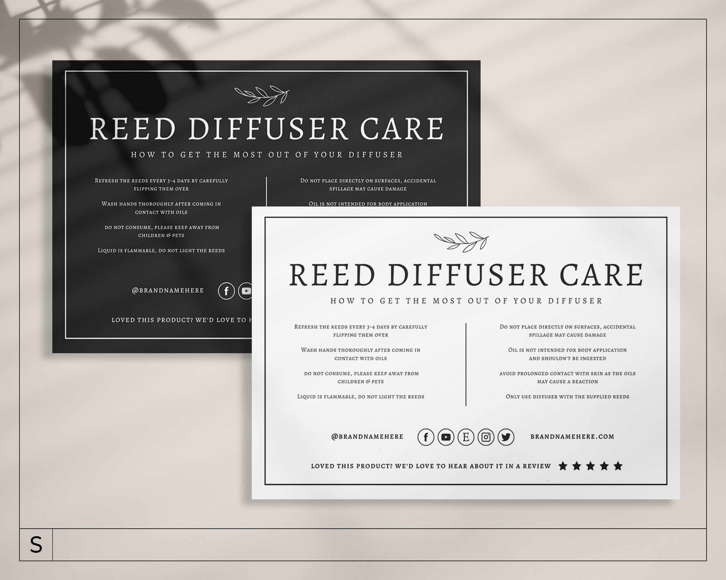 Elegant Reed Diffuser Care Card Template / Editable Diffuser ...