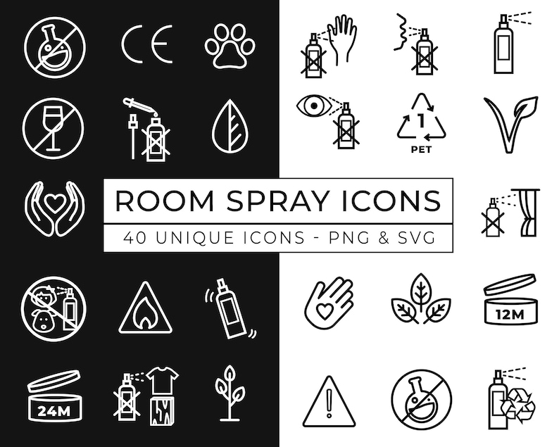 Room Spray Icons / Room Fragrance Care Icons / Perfume Warning Icons ...