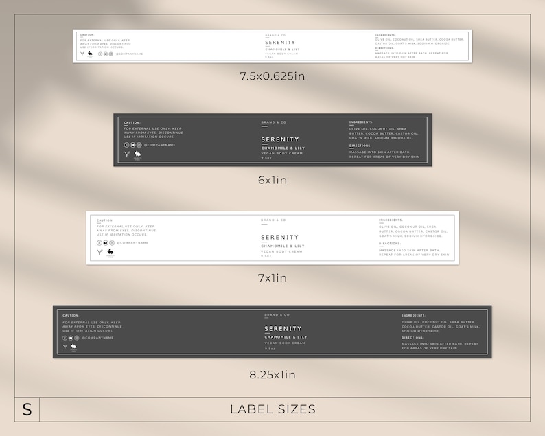 Slim Wrap Around Cosmetic Label Template / Editable Wrap Around Label ...