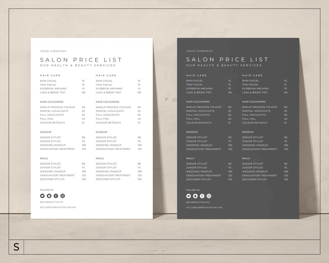 Minimalist Price List Template / Modern Price List Template / - Etsy