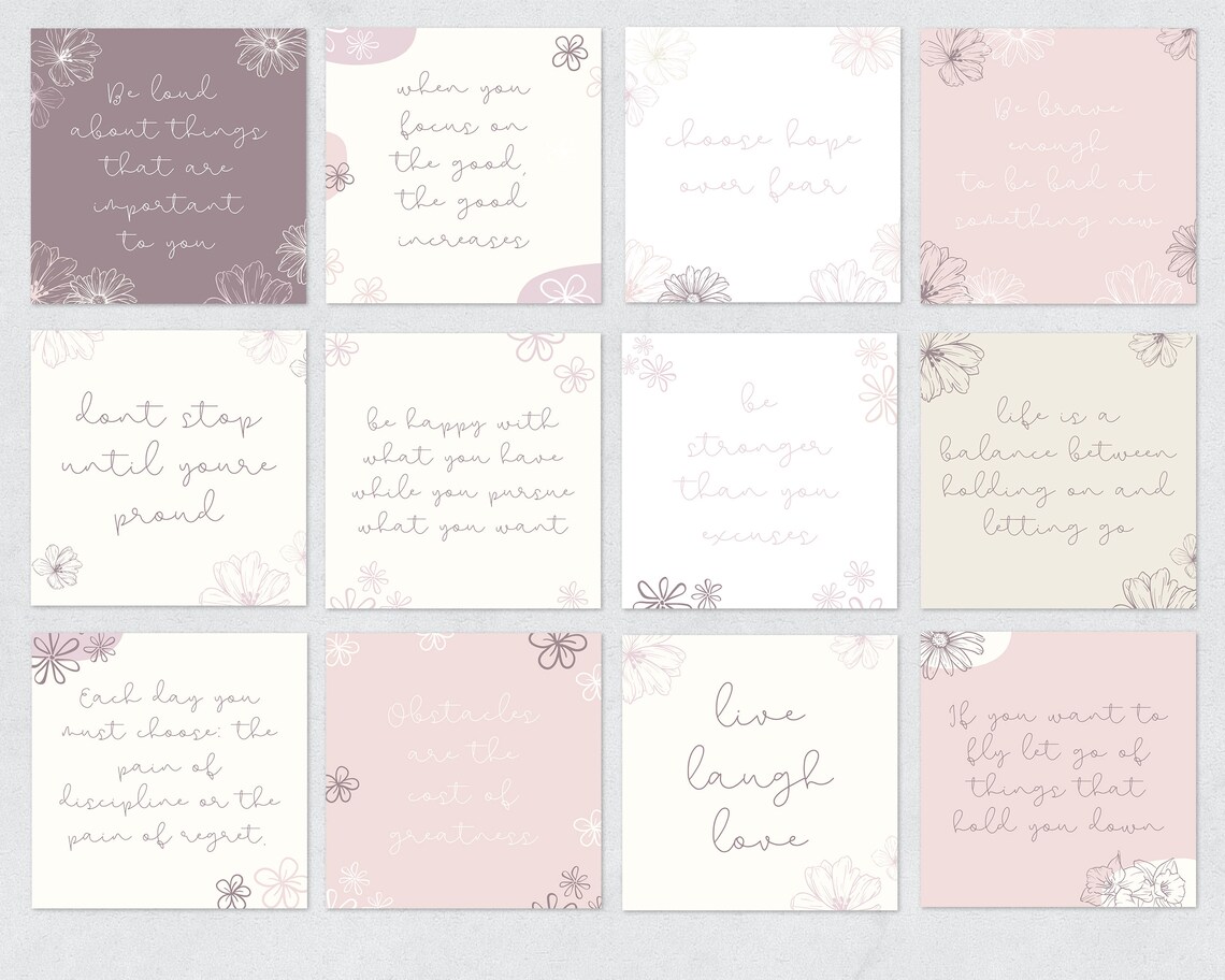 100 Positive Instagram Post Quotes / Editable Floral | Etsy