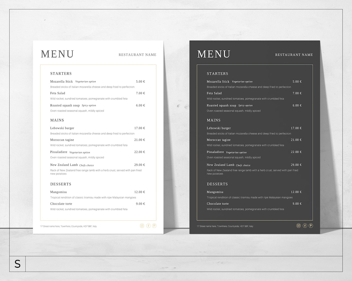 Gold Menu Template / Modern Editable Menu List / Canva Price List ...