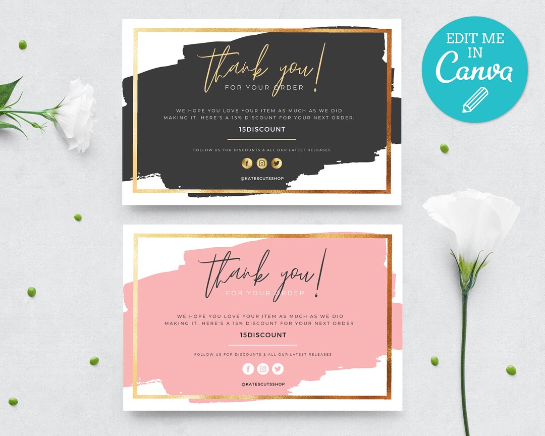 Minimalist Thank You for Your Order Card Template / Editable Business ...