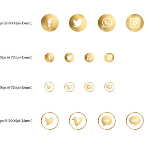 220 Gold Foil Social Media Icons // Gold Circle Icons // Website Icons ...