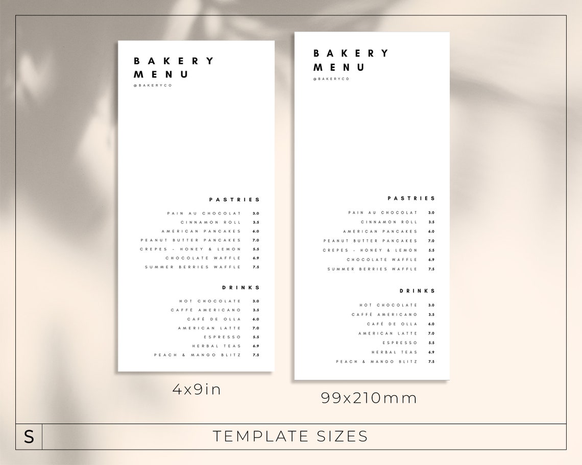 Minimalist 4x9 Menu Template / Minimalist DL Price List Template / Slim ...