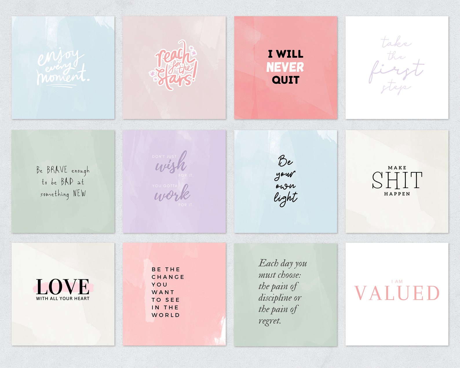 150 Editable Positive Instagram Post Quotes / Watercolour Inspirational ...