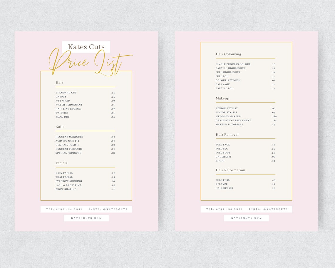 Modern Editable Price List Template / Elegant Minimalist Price - Etsy