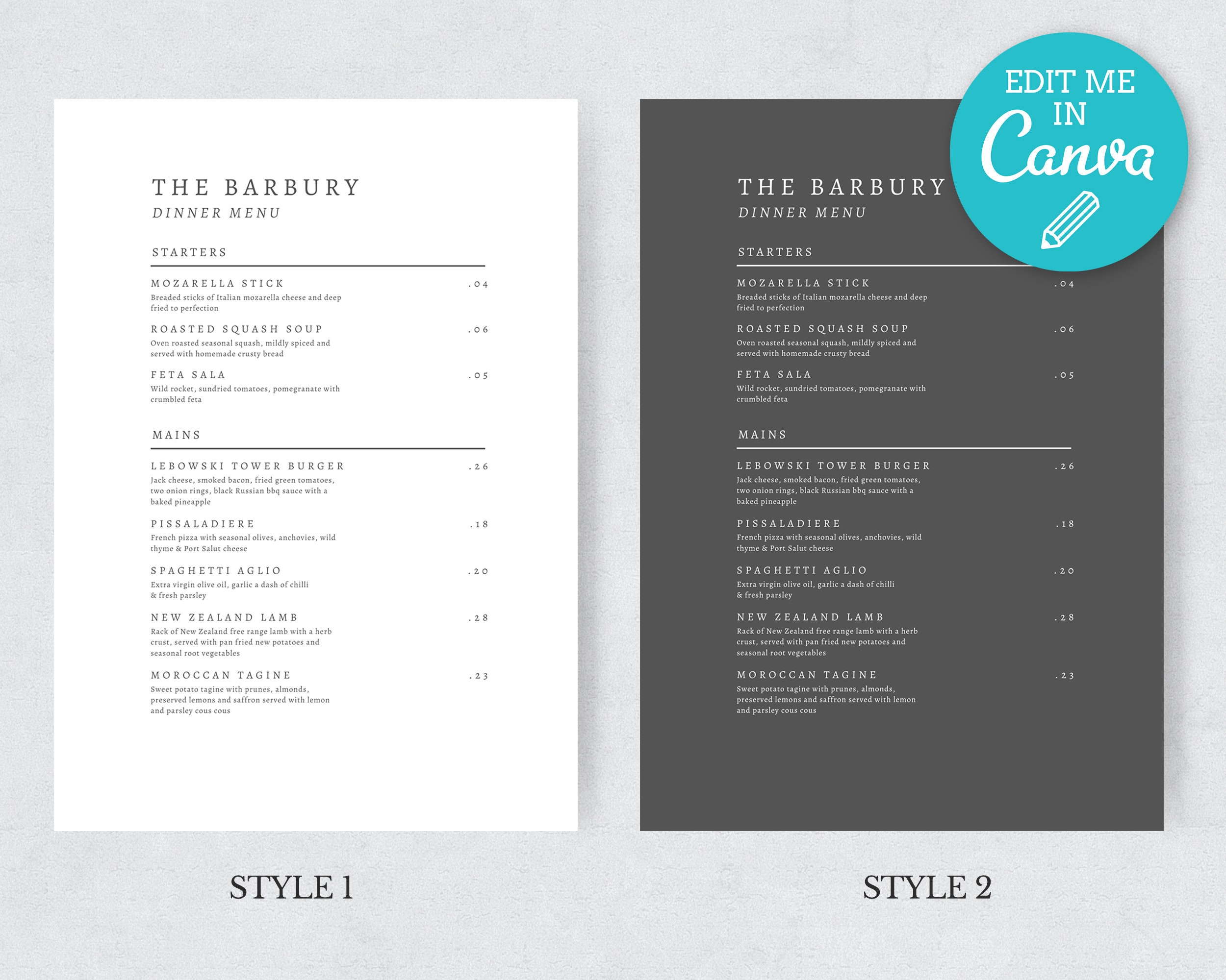Editable Modern Menu Template / Minimalist Mono Restaurant - Etsy UK