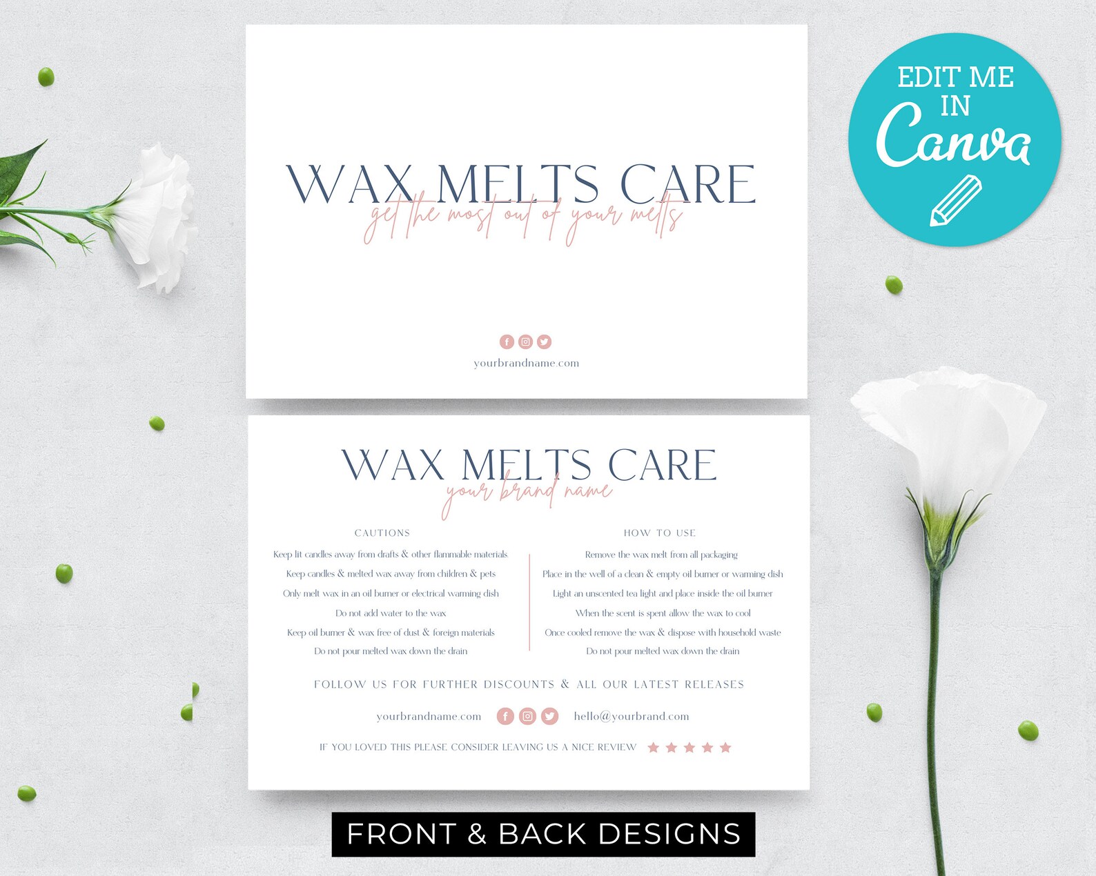 Wax Melt Care Card Template / Modern Editable Wax Melt | Etsy