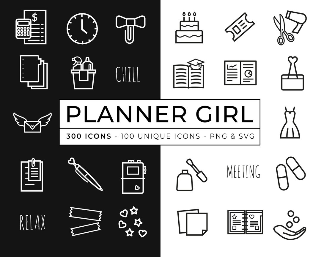 Planner Icons / Planner Girl Icon Pack / Everyday Life Icons / Chores ...