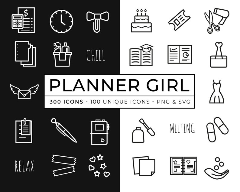 Planner Icons / Planner Girl Icon Pack / Everyday Life Icons / - Etsy