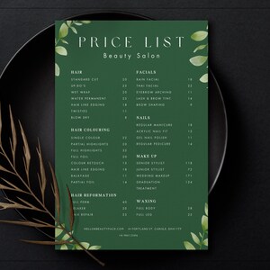 Green Price List Template / Green Leaves Price List Template / Editable ...