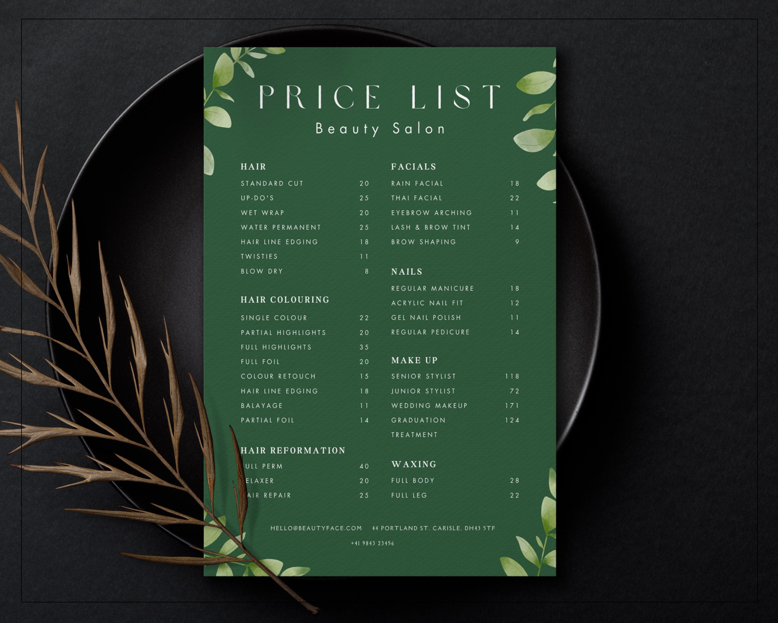 Green Price List Template / Green Leaves Price List Template / Editable ...