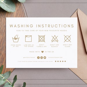 Minimalist Washing Instructions Card Template / Editable Clothing Care ...