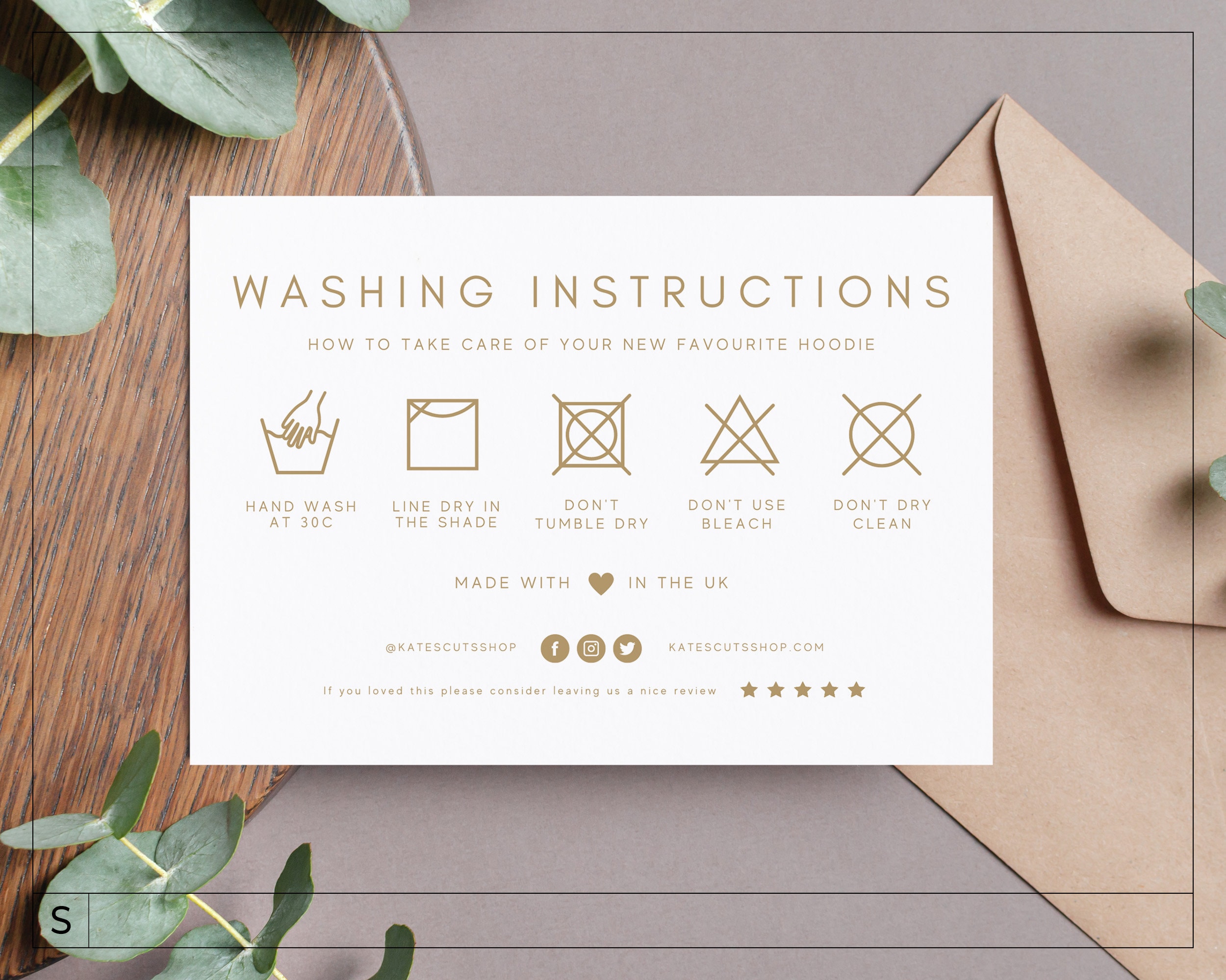 Minimalist Washing Instructions Card Template / Editable Clothing Care ...