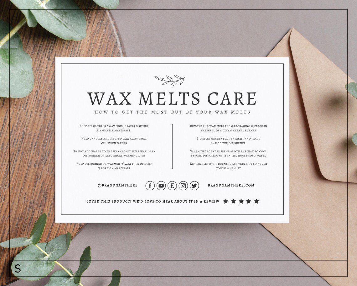 Elegant Wax Melts Care Card Template / Editable Wax Melt Instructions ...