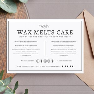 Elegant Wax Melts Care Card Template / Editable Wax Melt Instructions ...