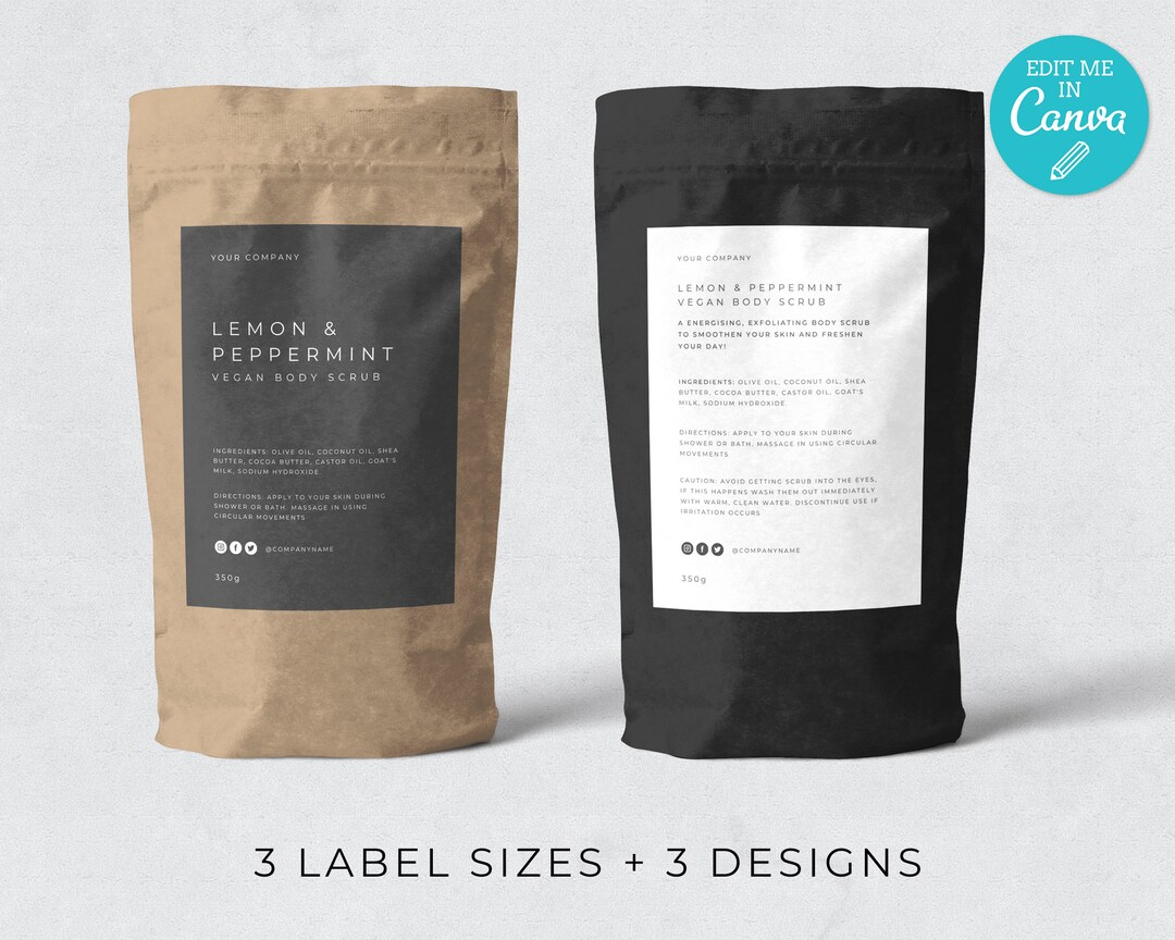 Minimalist Pouch Label Template / Packaging Label Template / Editable ...