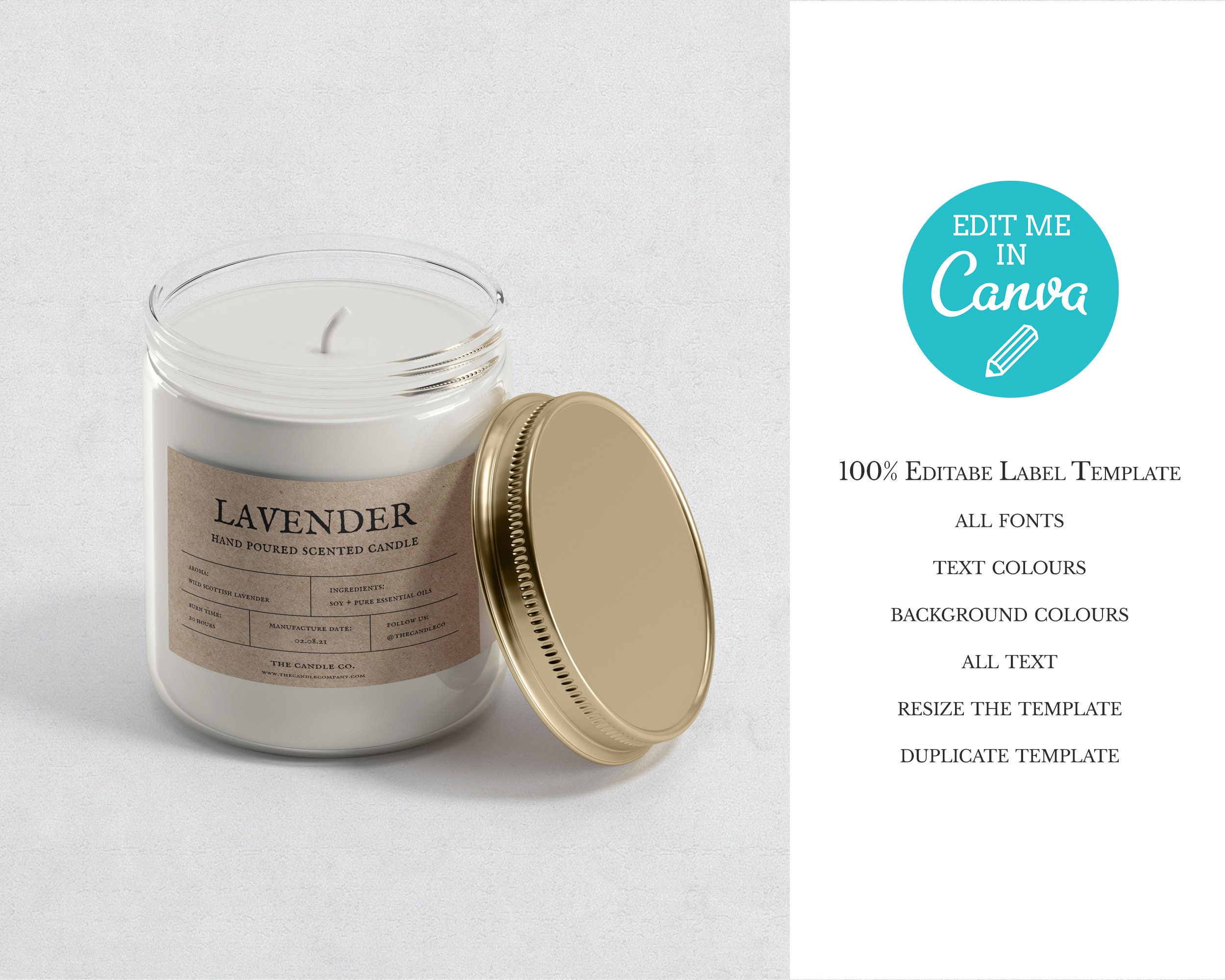 Vintage Candle Label Template / Editable Rustic Candle | Etsy