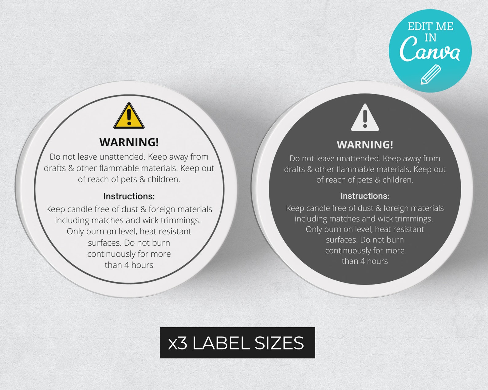 Candle Warning Labels / Editable Circular Labels / Labels for - Etsy