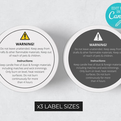 Candle Warning Labels / Editable Circular Labels / Labels for - Etsy