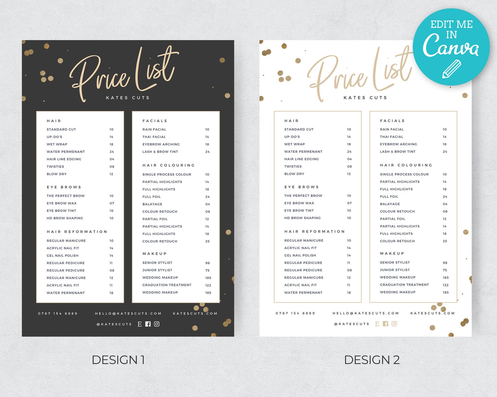 Gold Sparkles Price List Template / Gold & Black Beauty Menu / - Etsy