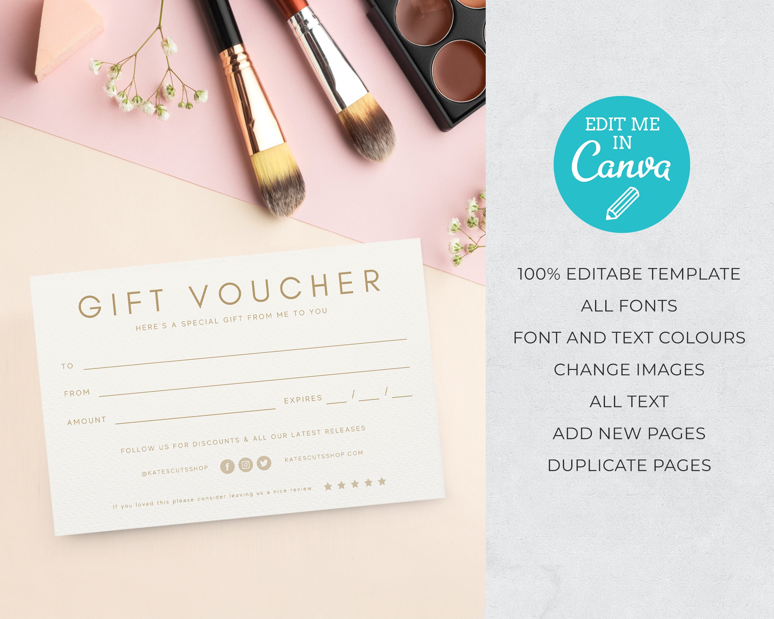 Minimalist Gift Card Template / Gold Editable Gift Voucher Template ...