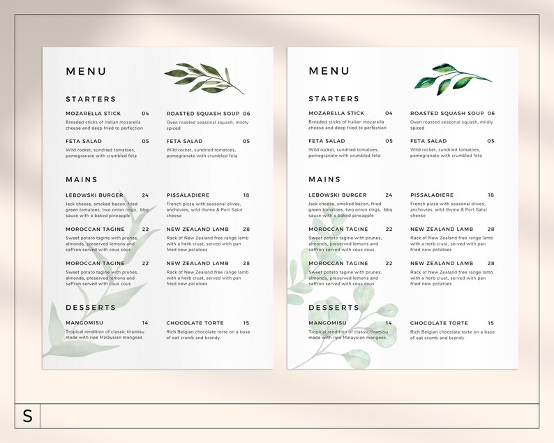 Watercolour Flora Menu Template / Beautiful Wedding Menu / Canva Price ...